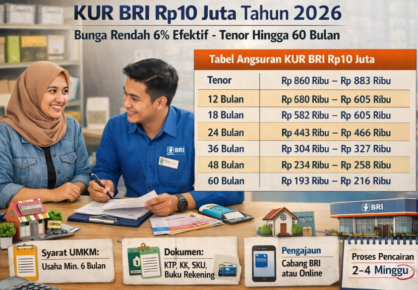 Pinjaman UMKM Bunga Rendah, Tabel KUR BRI 2026 Pinjaman 1 - 100 Juta ...